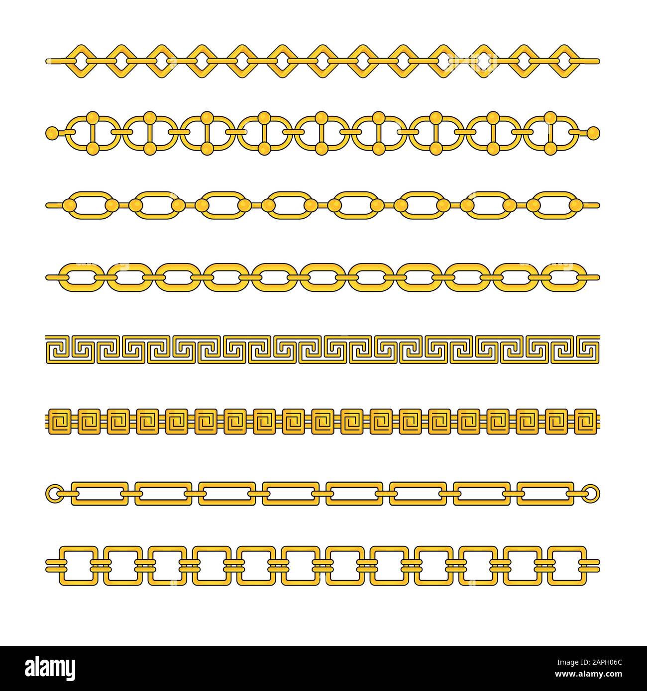 Gold chains with different weaving. Expensive gold jewelry Stock Vector ...