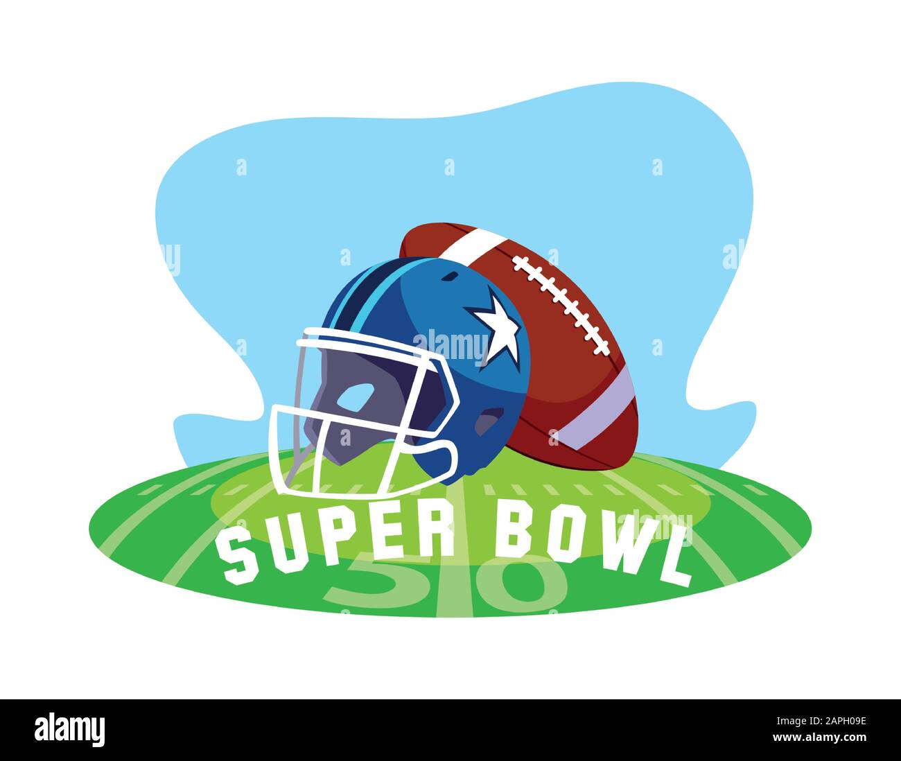 Helmet and ball over field design, Super bowl american football sport ...
