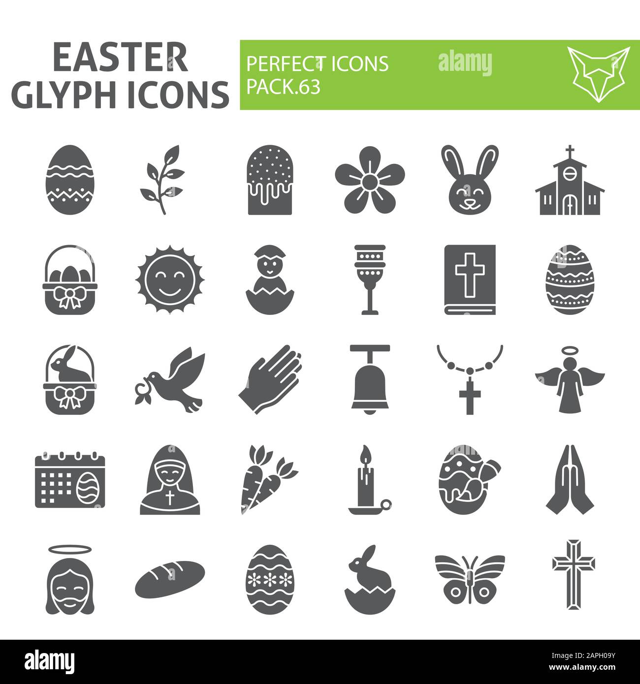 Easter glyph icon set, spring holiday symbols collection, vector ...