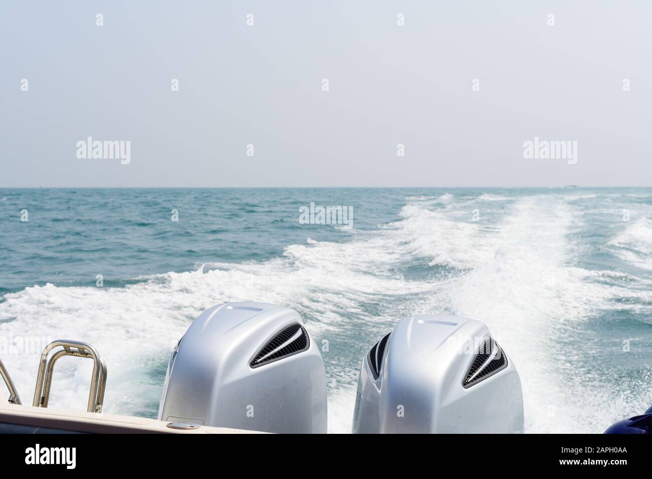 Speed boat engines with full speed drive Stock Photo - Alamy