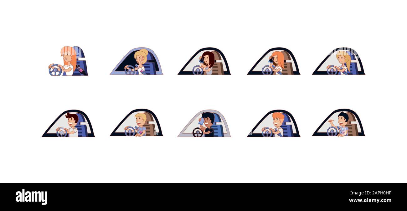 Girl driving car clip art Cut Out Stock Images & Pictures - Alamy