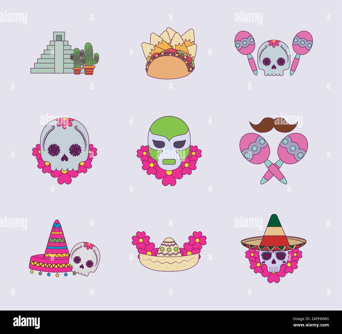 Mexican icon set design, Mexico culture tourism landmark latin and ...