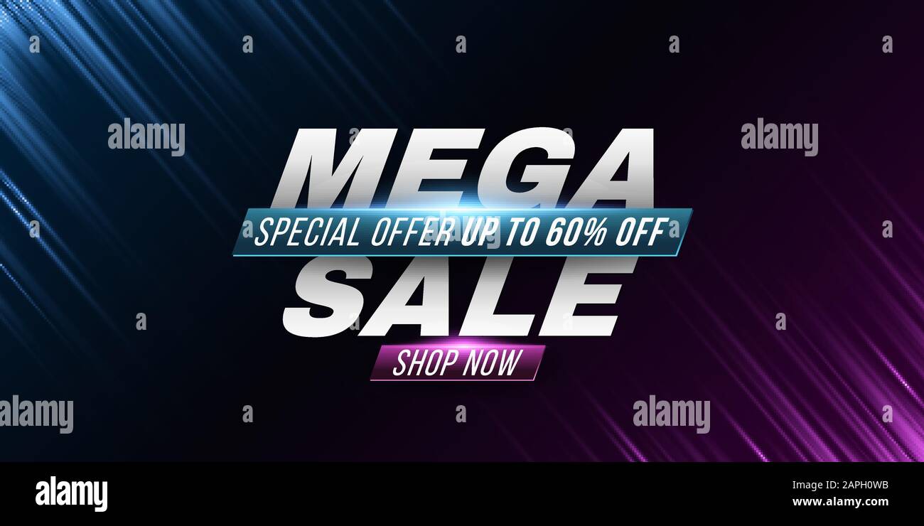 Mega sale poster. Cover for your ad design. Abstract purple and blue ...