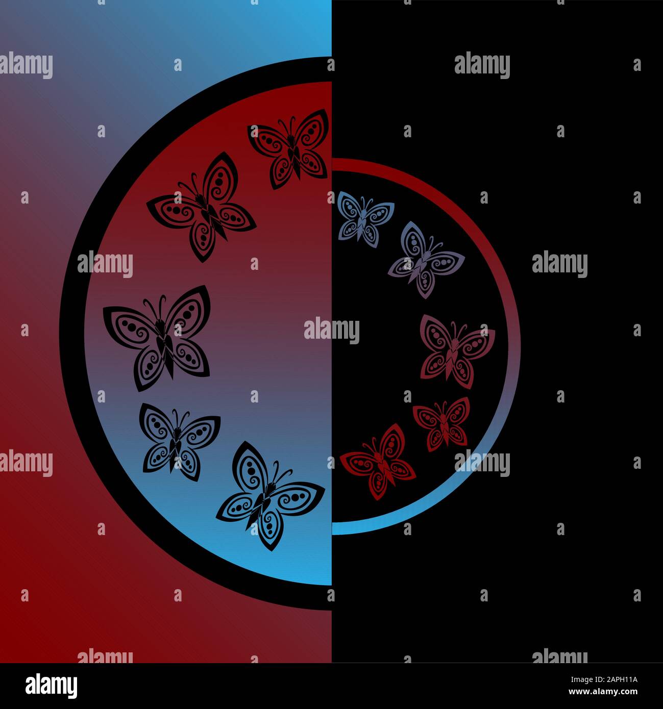Several butterflies in black and colored circle in reverse order Stock ...