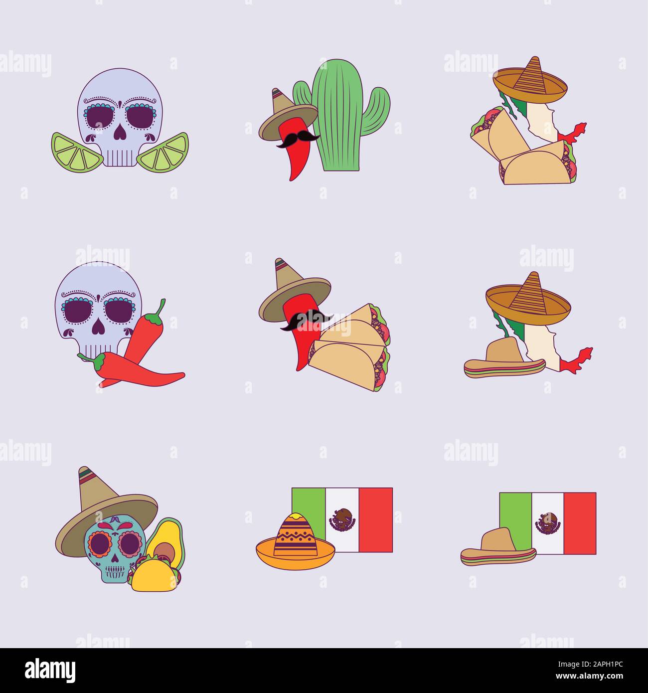 Mexican icon set design, Mexico culture tourism landmark latin and ...