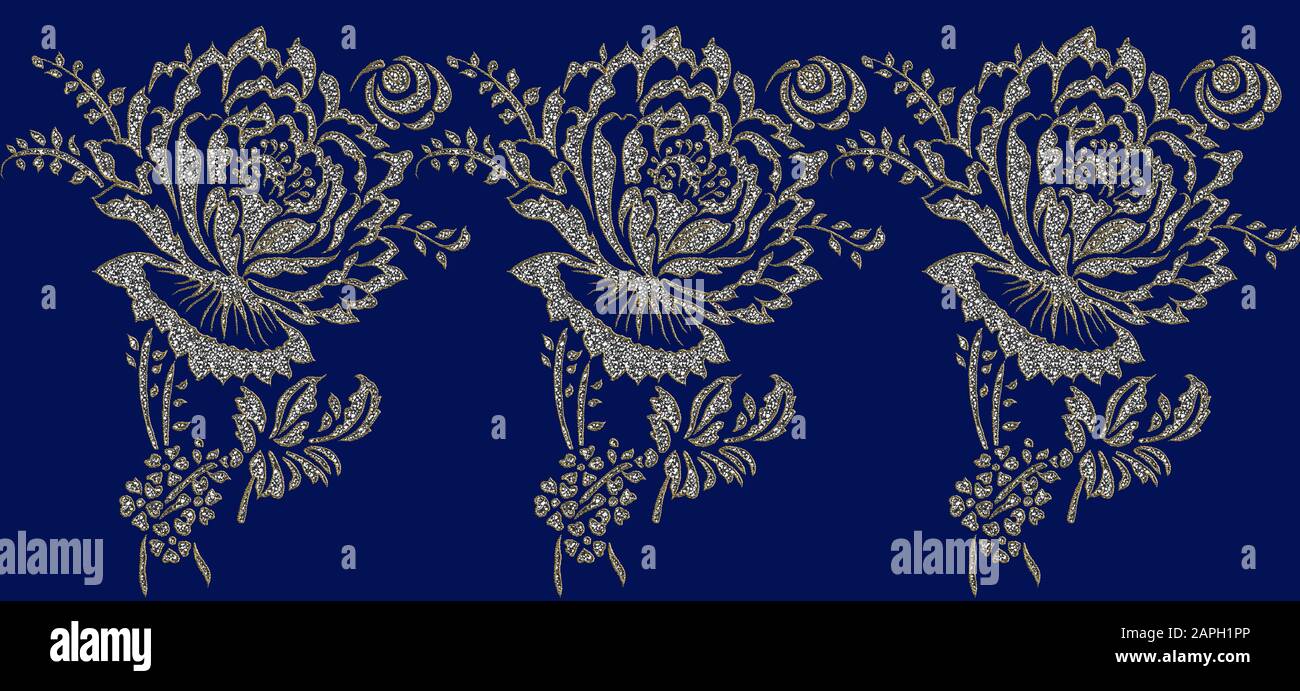 A beautiful floral motif line on blue base Stock Photo - Alamy