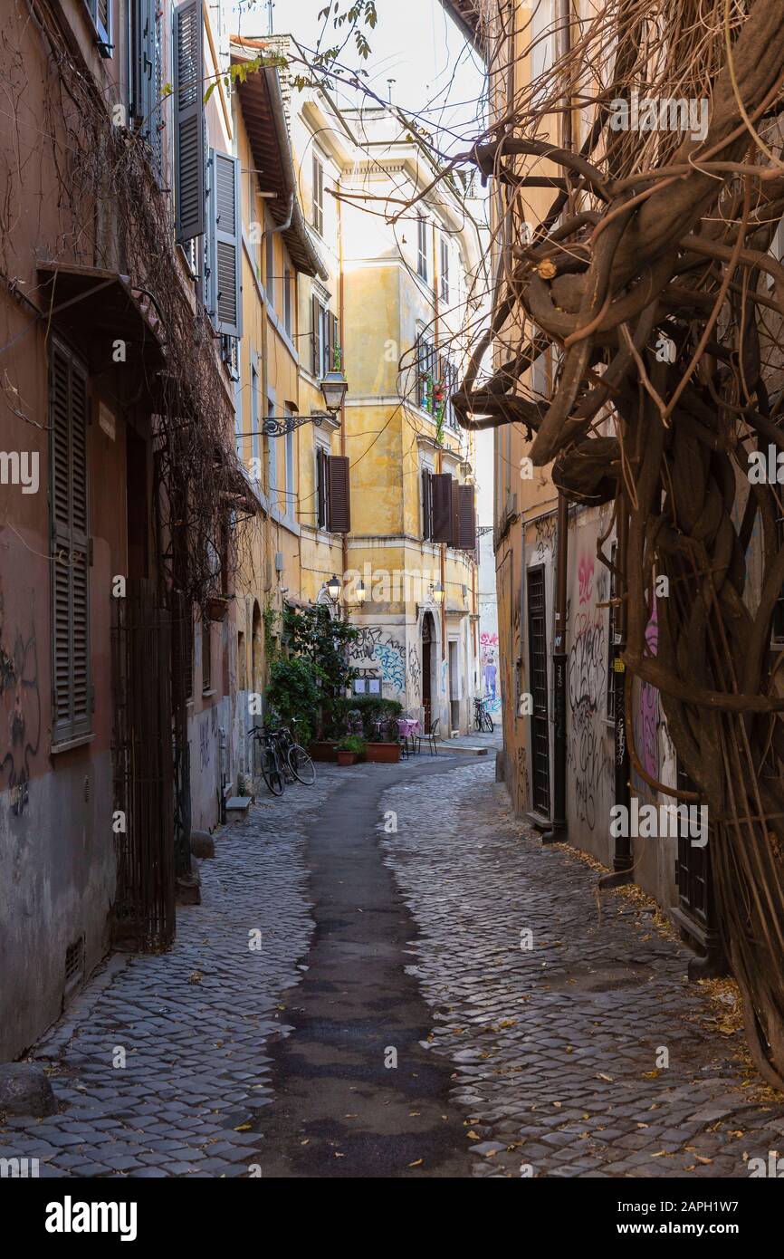 Side street in the Trastevere district of Rome Stock Photo - Alamy