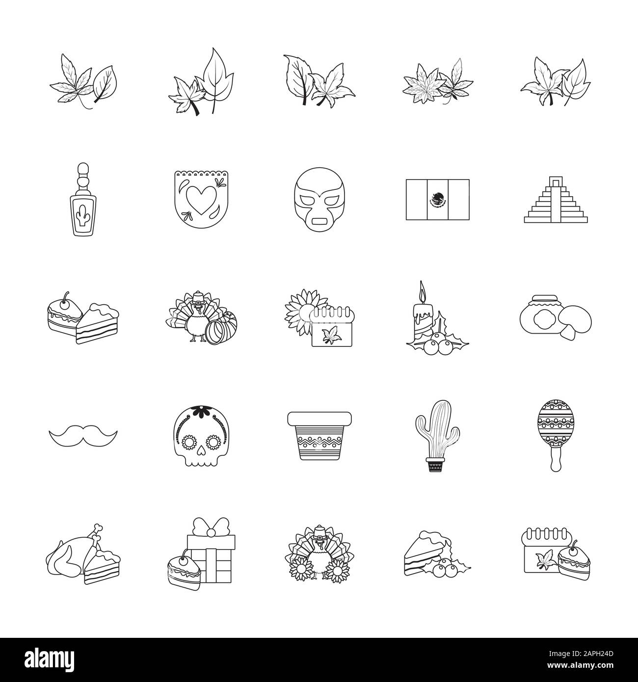 Mexican icon set design, Mexico culture tourism landmark latin and ...