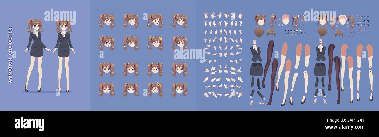 Anime manga girl cartoon characters for animation, motion design ...