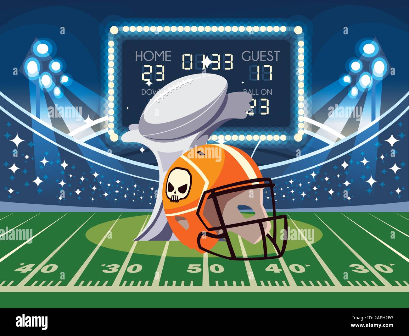 Helmet and trophy in front of granstand design, Super bowl american ...