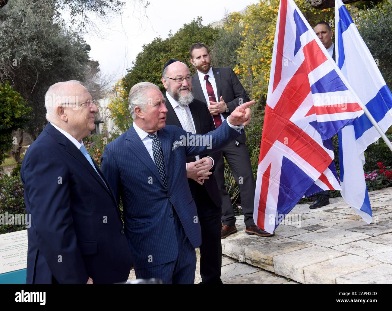 Jerusalem, Israel. 23rd Jan, 2020. (L) Israeli President Reuven Rivlin and (R) Britain's Royal ...