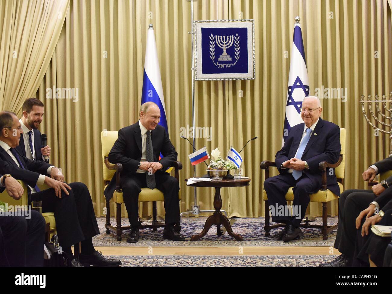 Jerusalem, Israel. 23rd Jan, 2020. (L)Russian President Vladimir Putin and ( R) Israeli ...