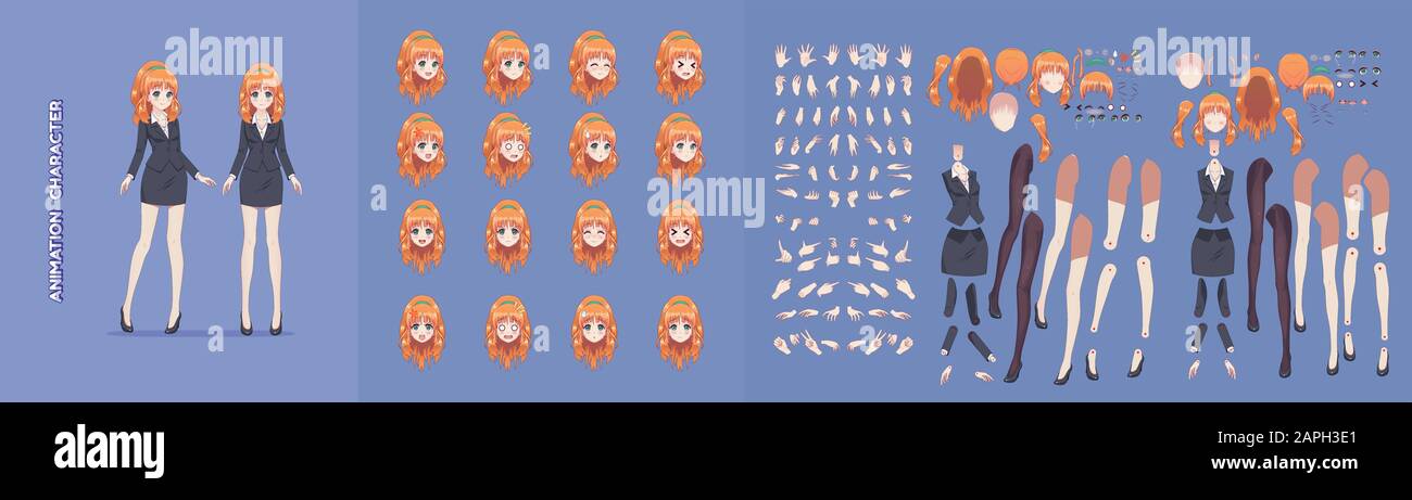 Anime manga girl cartoon characters for animation, motion design ...