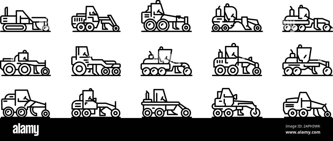 Grader machine icons set, outline style Stock Vector Image & Art - Alamy