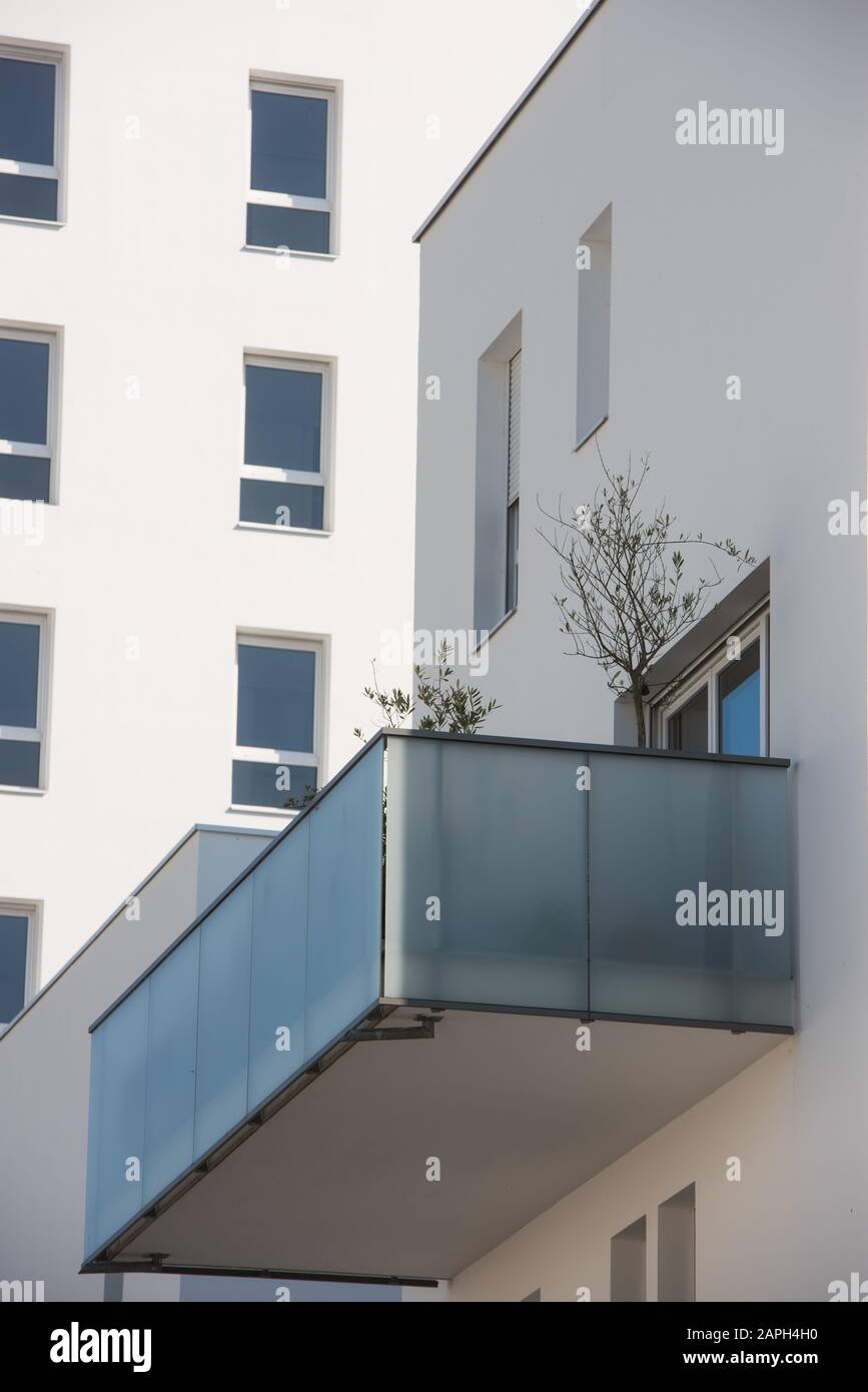 Blue balcony on corner hi-res stock photography and images - Alamy