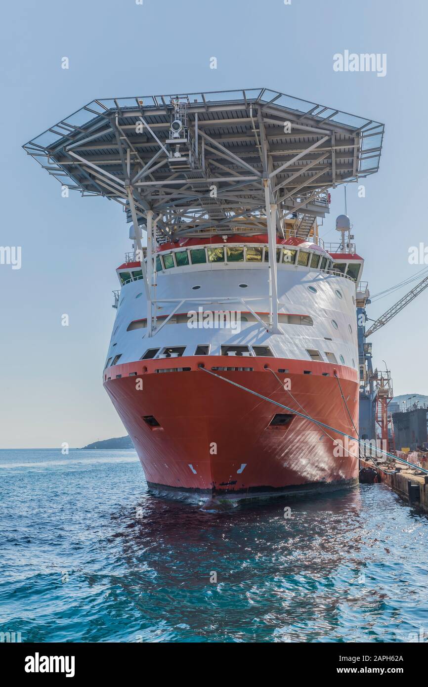 Geographical surveying and mapping vessel with helipad on its bow ...