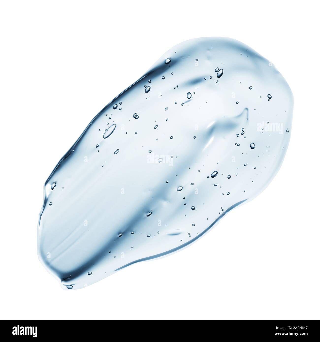 Transparent clear blue liquid serum gel smudge with bubbles isolated on ...