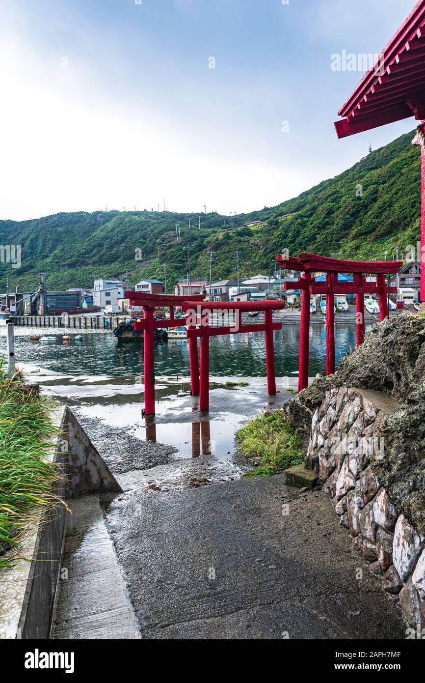 View of Torii Gates along Tappi coast in front of the Tsugaru Strait in ...