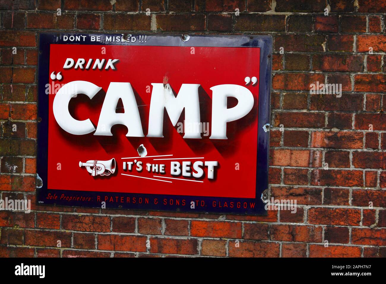Old fashioned metal advert for Camp drinks, Tenterden station, Kent ...
