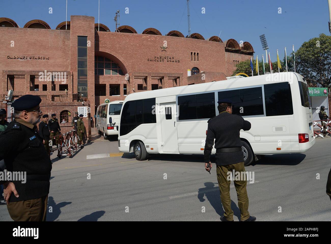 Lahore, Pakistan. 23rd Jan, 2020. Pakistani Security personnel escort ...
