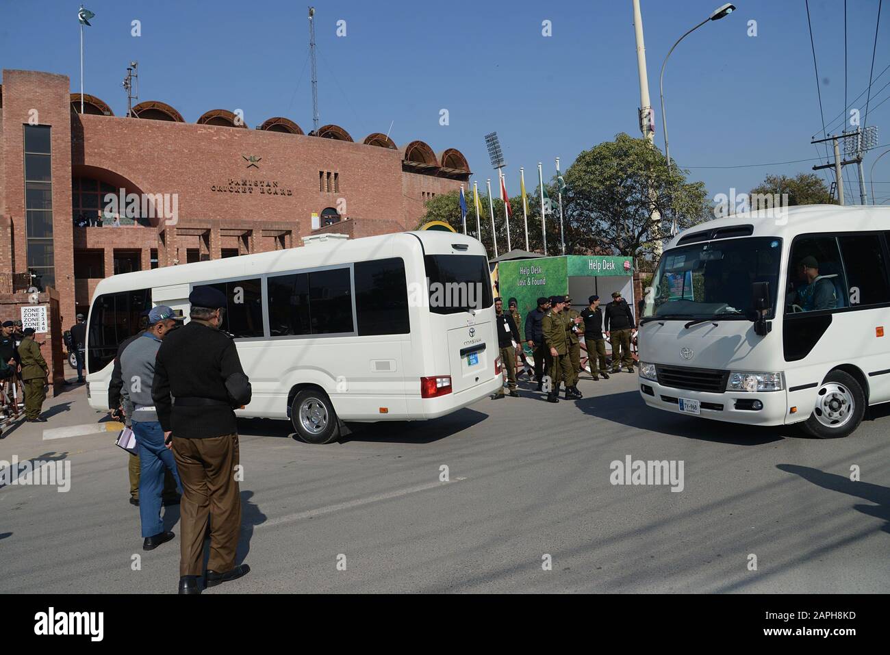 Lahore, Pakistan. 23rd Jan, 2020. Pakistani Security personnel escort ...