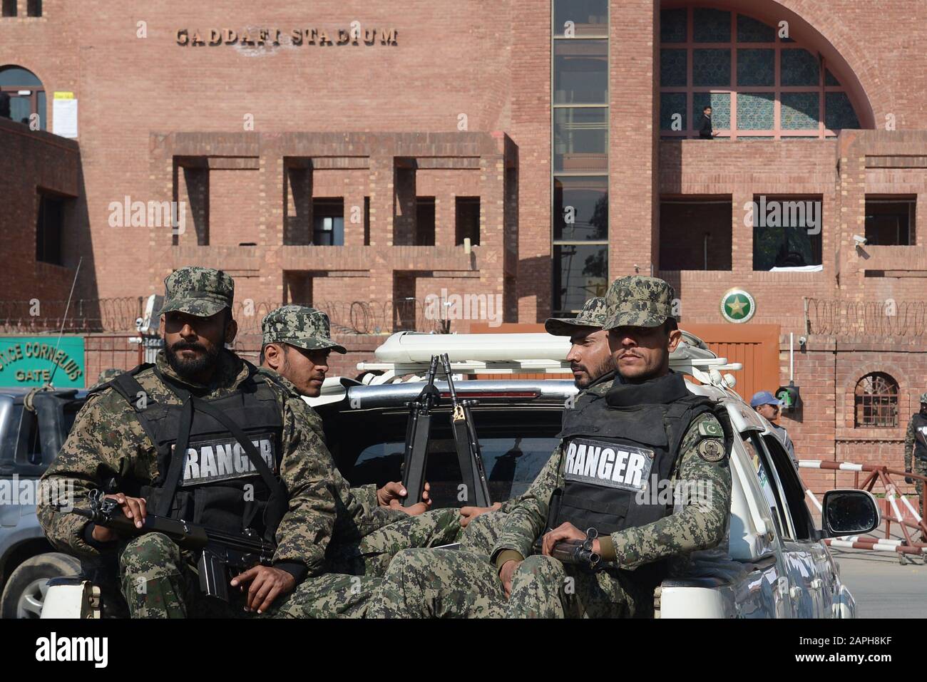 Lahore, Pakistan. 23rd Jan, 2020. Pakistani Rangers personnel ...
