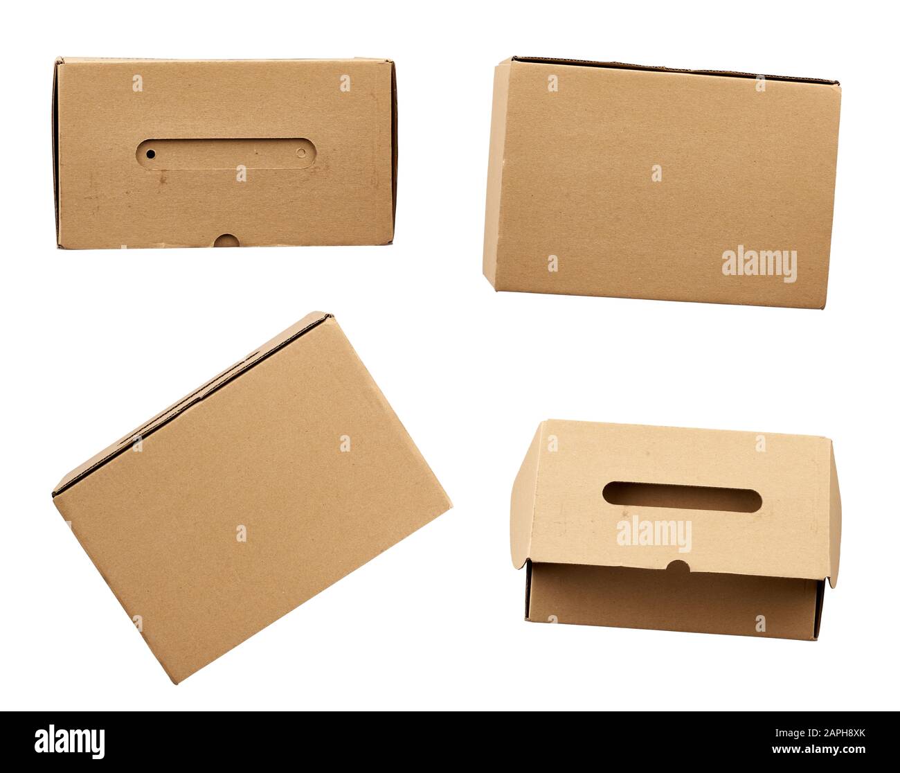set of closed brown rectangular cardboard boxes for transporting goods ...