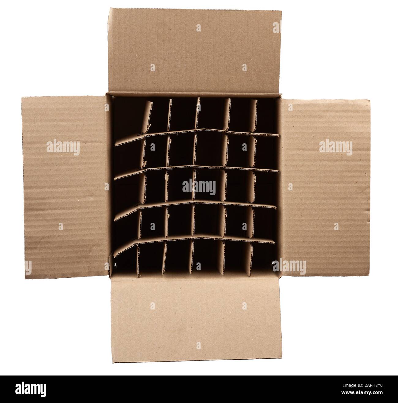 open empty cardboard box with partitions for transporting broken items ...