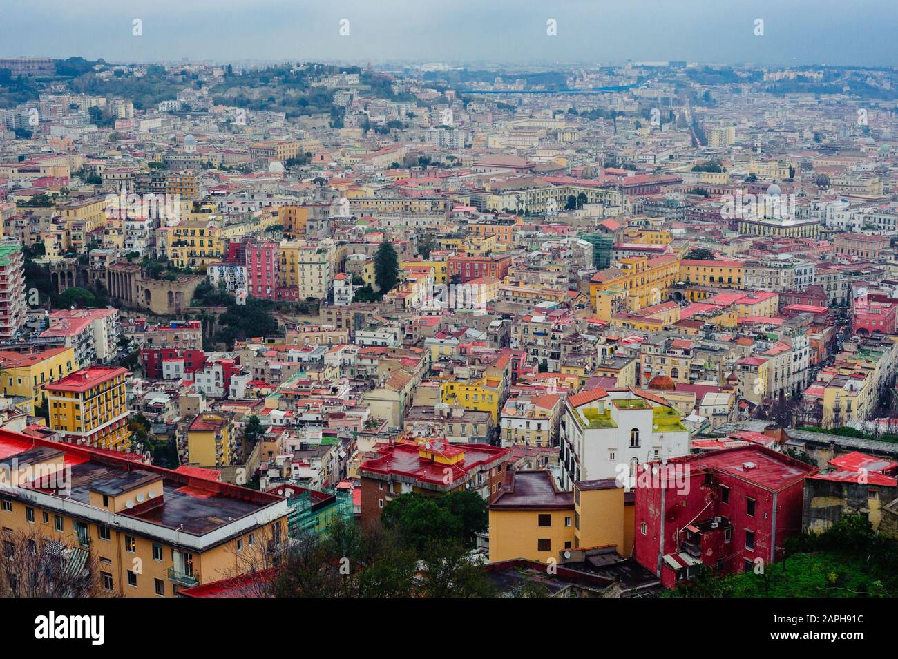 View of the old town Naples, Italy, with roofs disappearing into ...