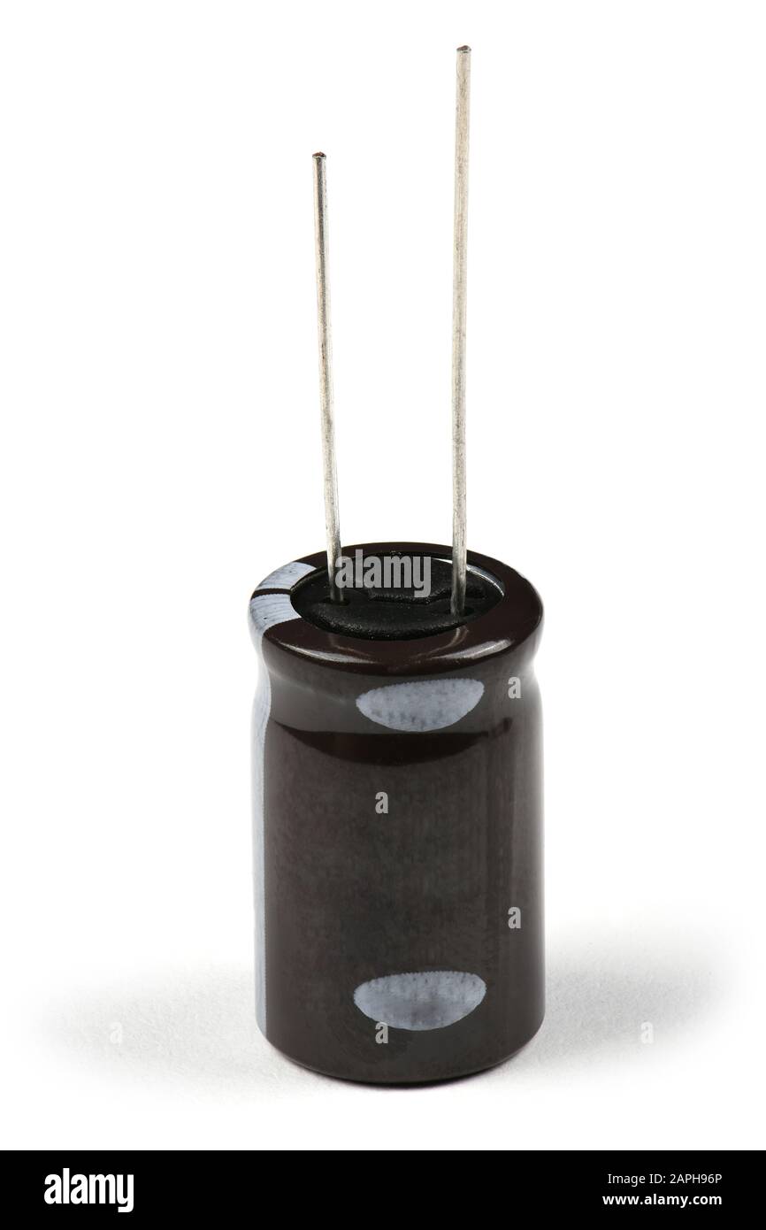 Electrolytic capacitor isolated on white background. High resolution photo. Full depth of field ...