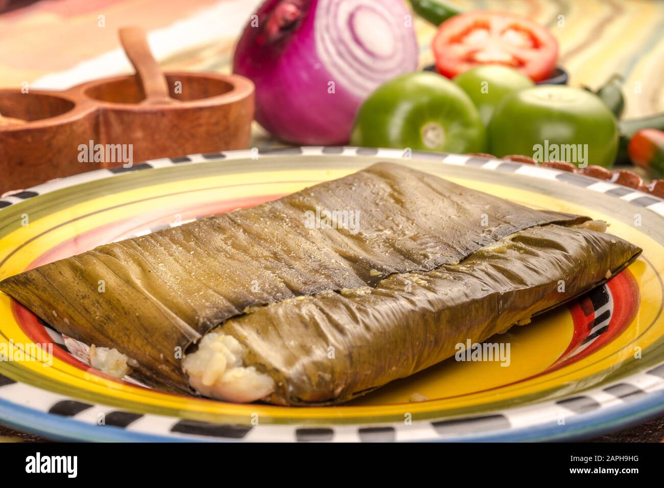 Tamales Oaxaqueños Mexican Dish Made With Corn Dough Chicken Or Pork And Chili Wrapped In A