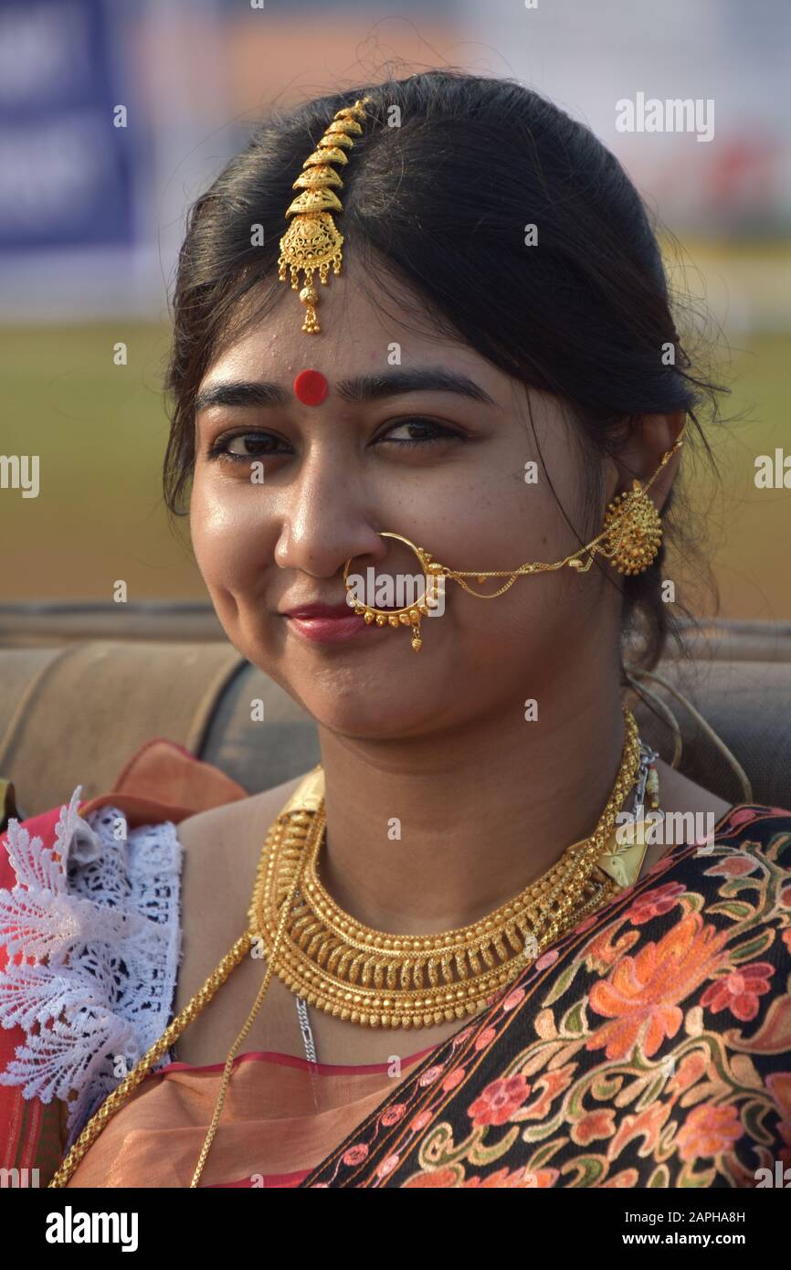 A Hindu Bengali young lady with period costume and cultural period ...