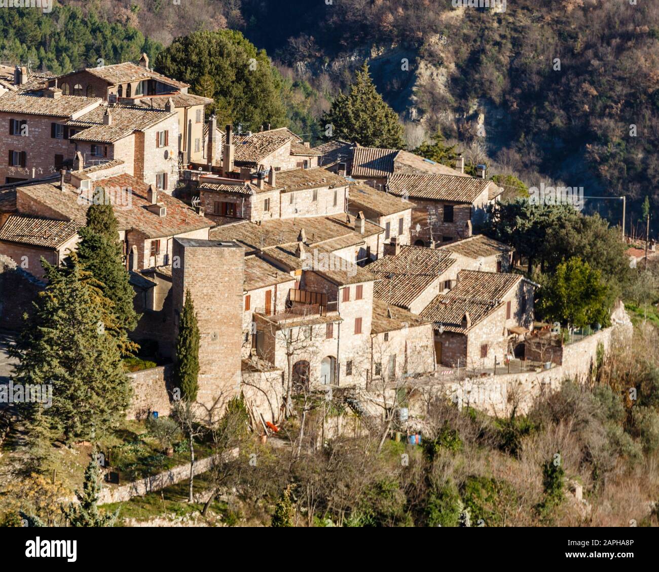 Collepino, a small hill side village, on the side off Monte Subasio ...