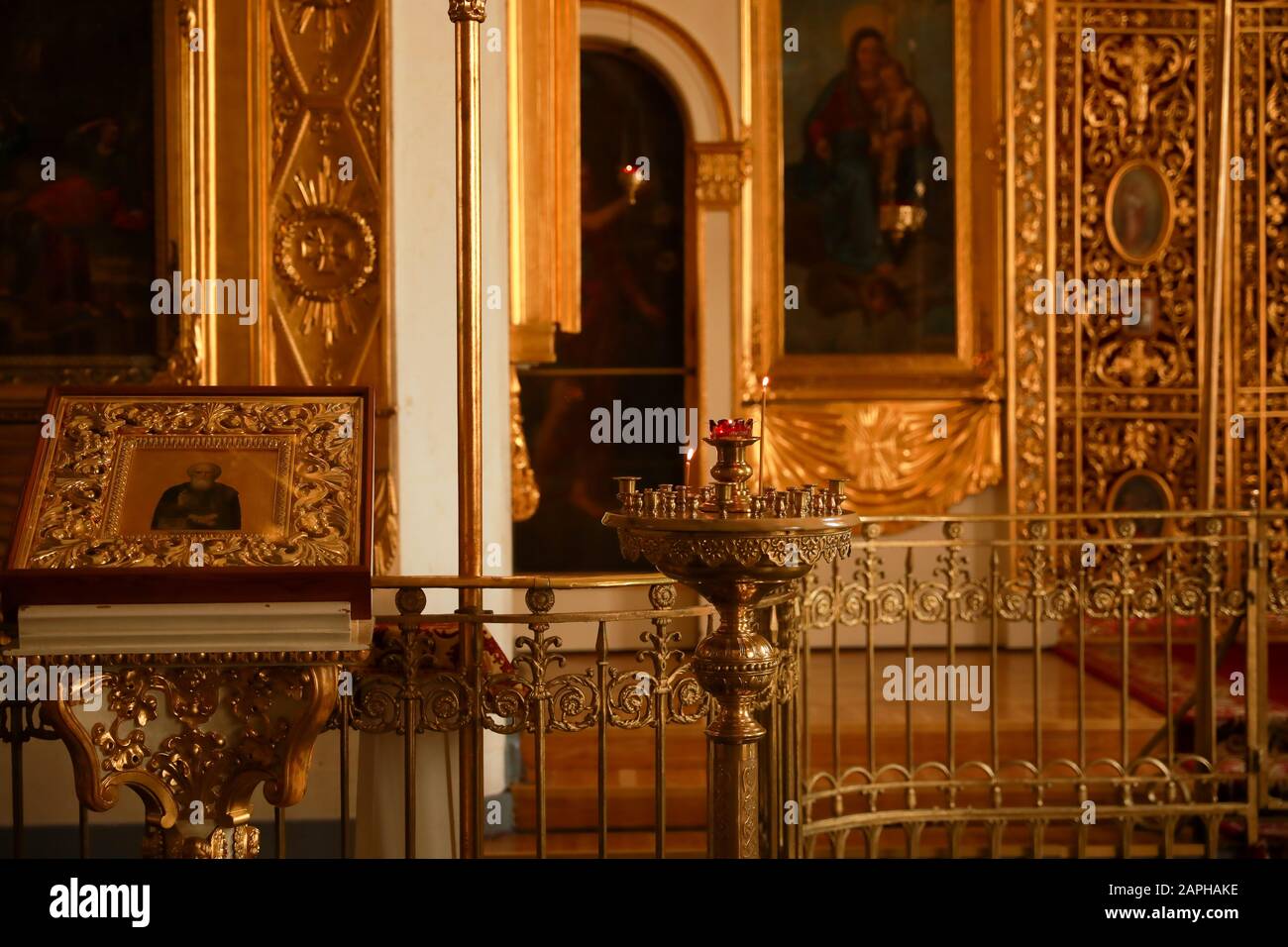 Orthodox Christian Church Interior. Icon And Candles. Inside Stock ...