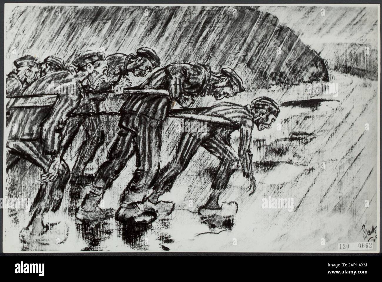 The century of the motor. Jews for a heavy car in Buchenwald. Drawing ...