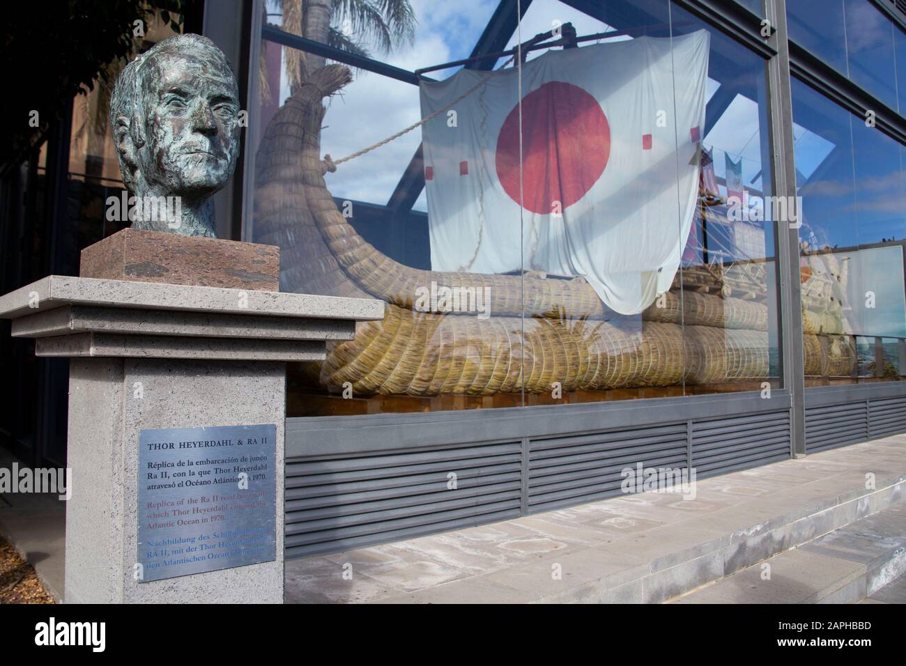 Tenerife - Thor Heyerdahl statue and replica of Ra II boat. Pyramids of ...