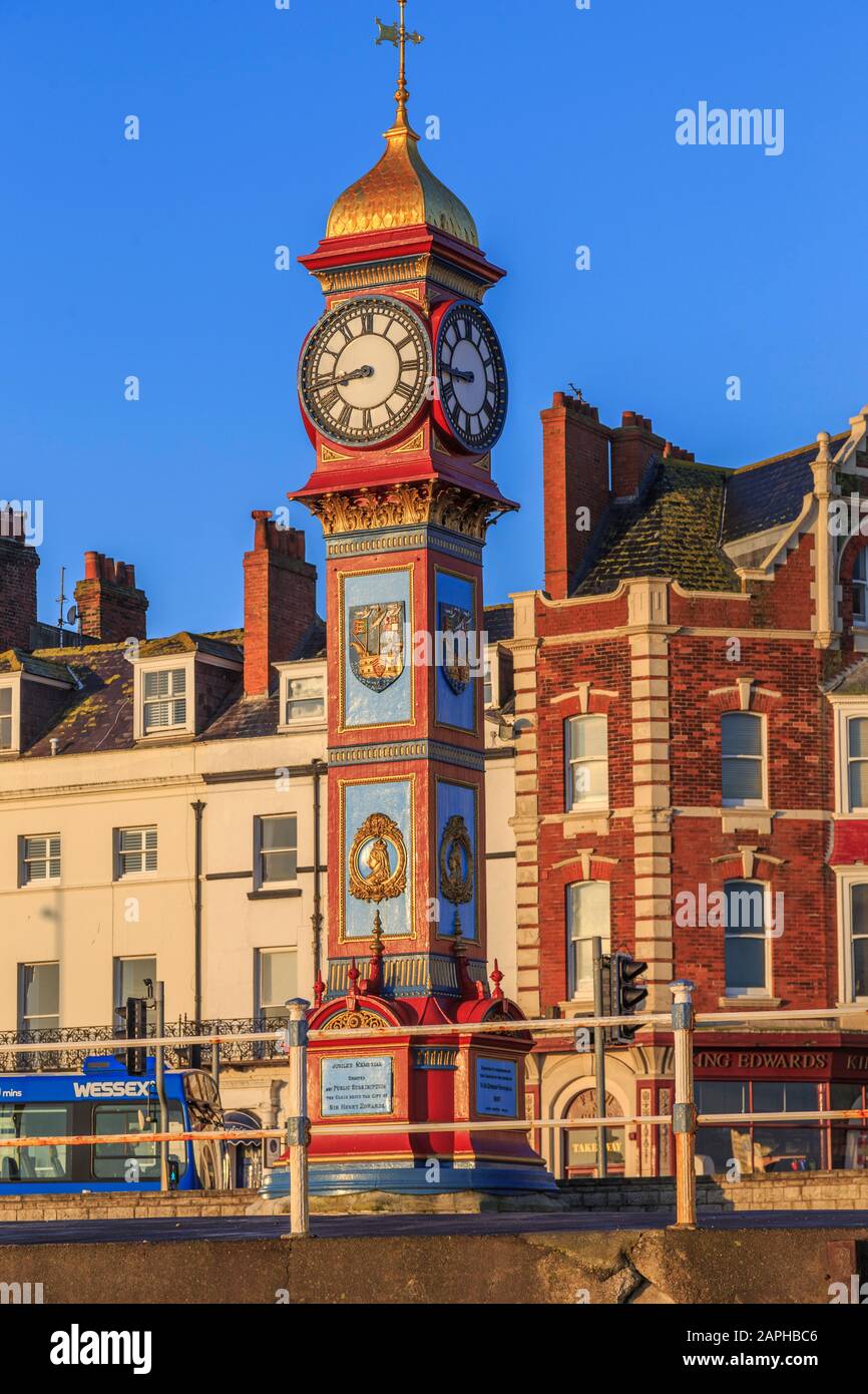 georgian clock, weymouth award winning beach, winter january 2020 ...