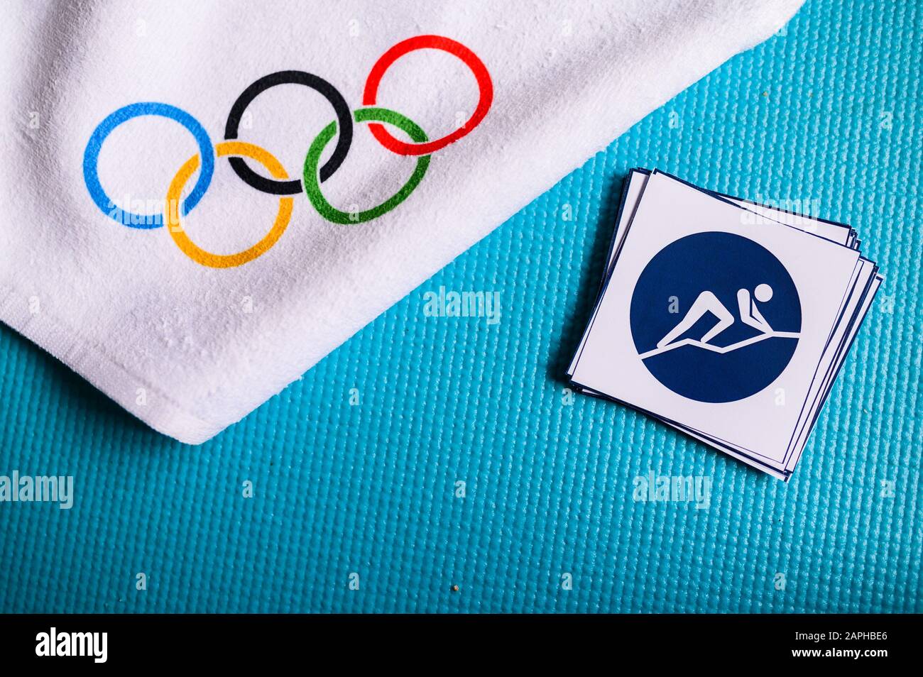 TOKYO, JAPAN, JANUARY. 20. 2020: Sport Climbing pictogram and olympic ...