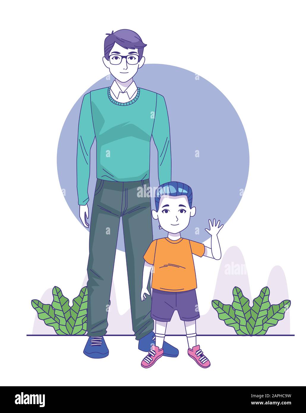 cartoon man and little boy standing, colorful design Stock Vector Image ...