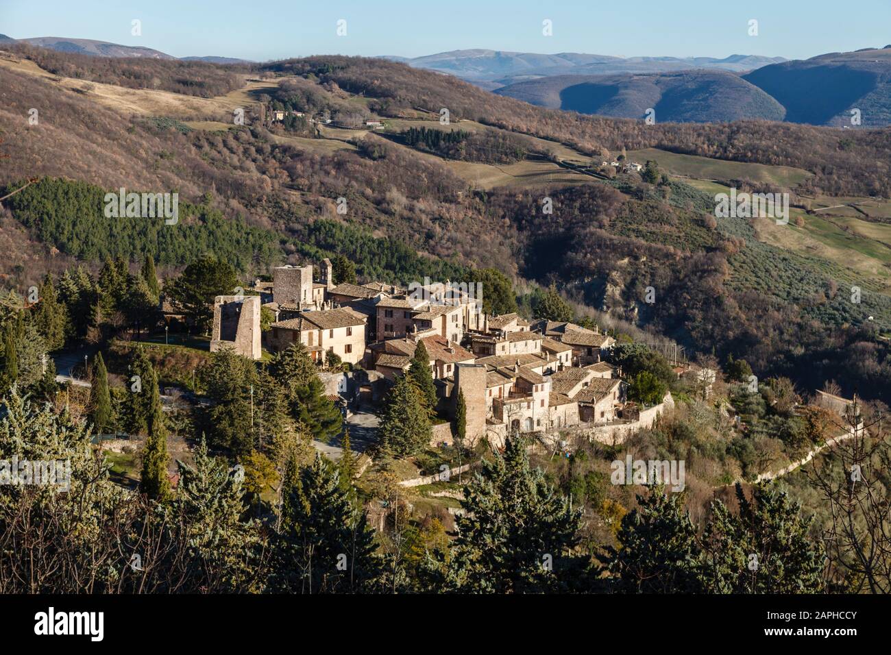 Collepino, a small hill side village, on the side off Monte Subasio ...