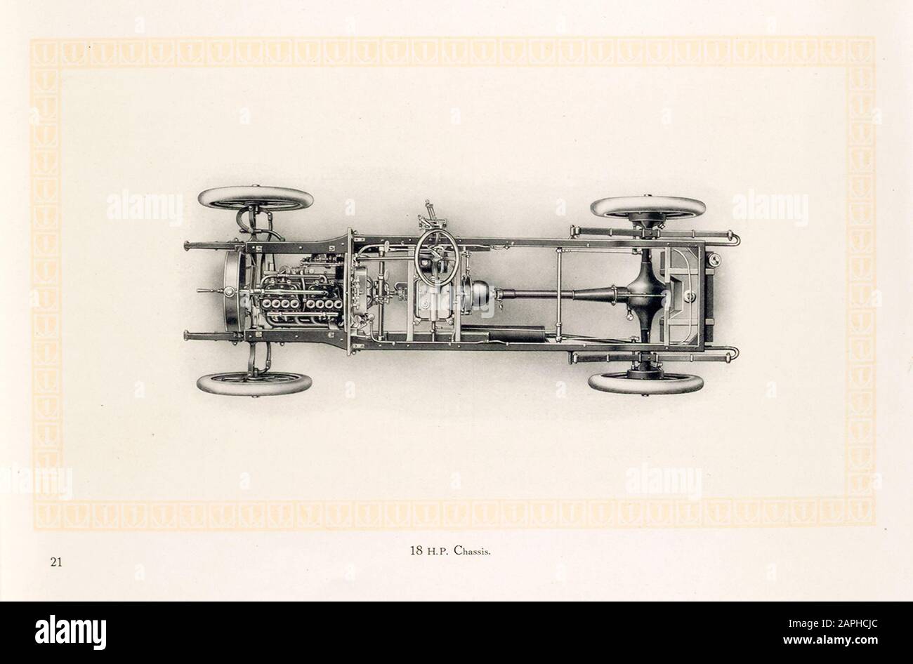 Vintage car, Benz motor car, automobile, 18 hp chassis, overhead view ...