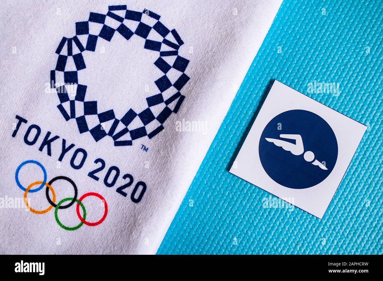 TOKYO, JAPAN, JANUARY. 20. 2020: Swimming, pictogram for summer olympic ...