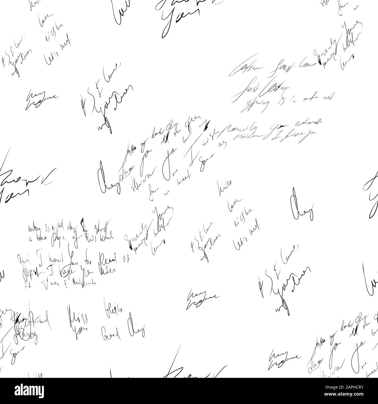 Seamless abstract text pattern. Handwritten font on a white background ...
