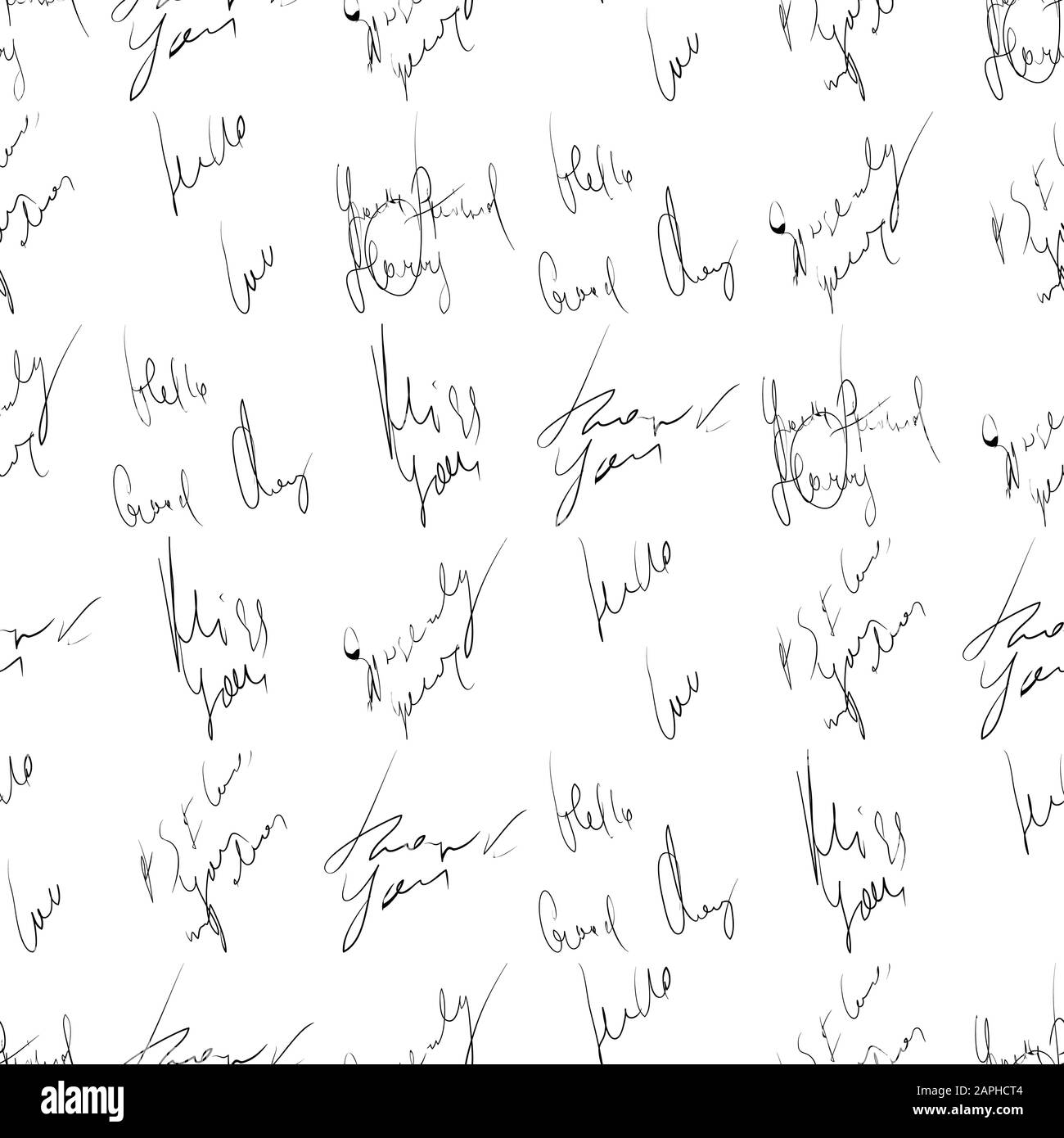 Seamless abstract text pattern. Handwritten font on a white background ...