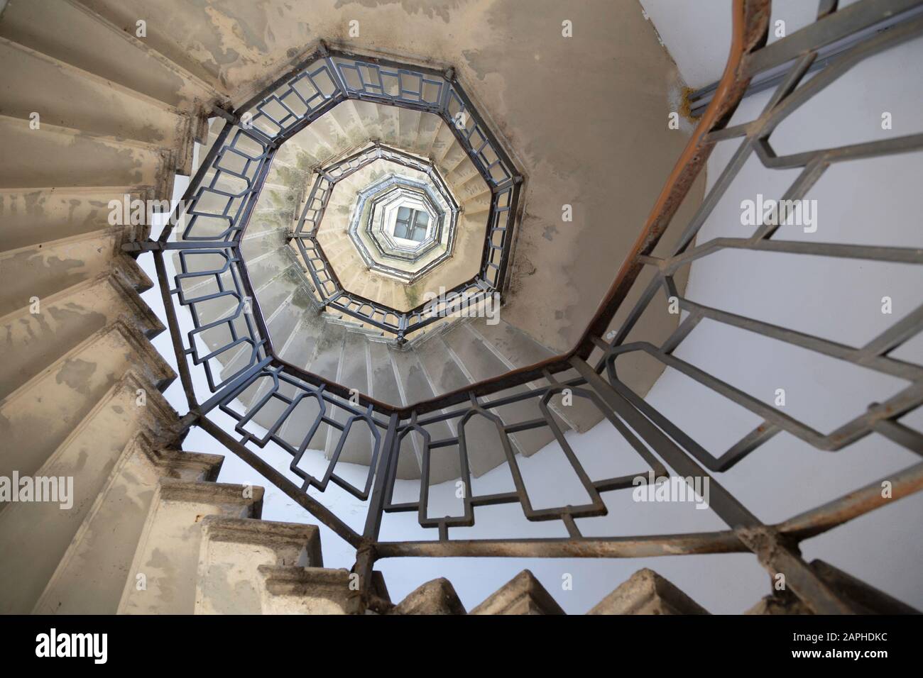 Spiral staircase of lighthouse in Como, Italy. Volta's Lighthouse Stock ...