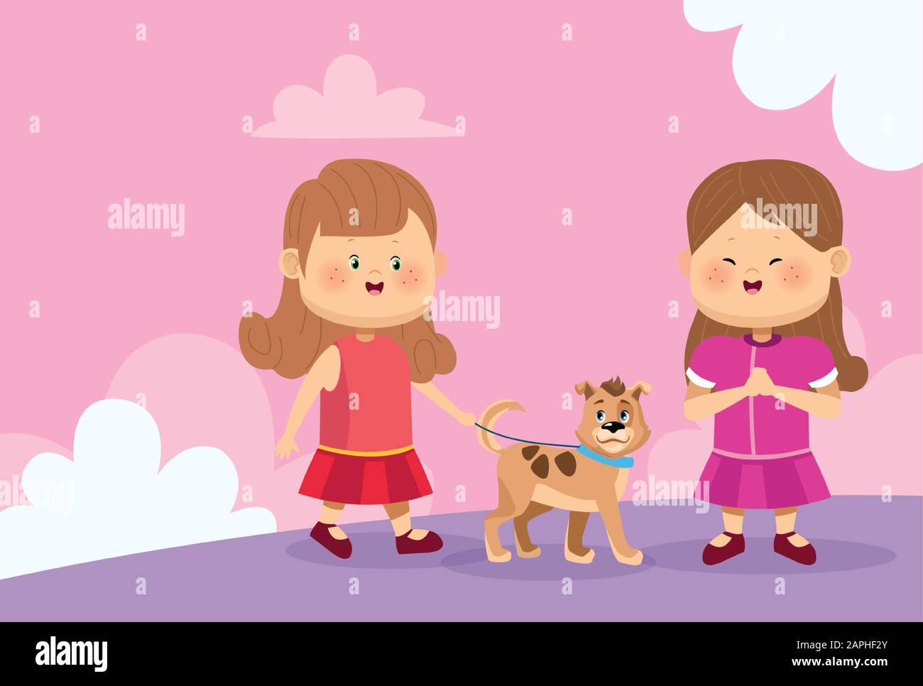happy girls with cute dog icon Stock Vector Image & Art - Alamy