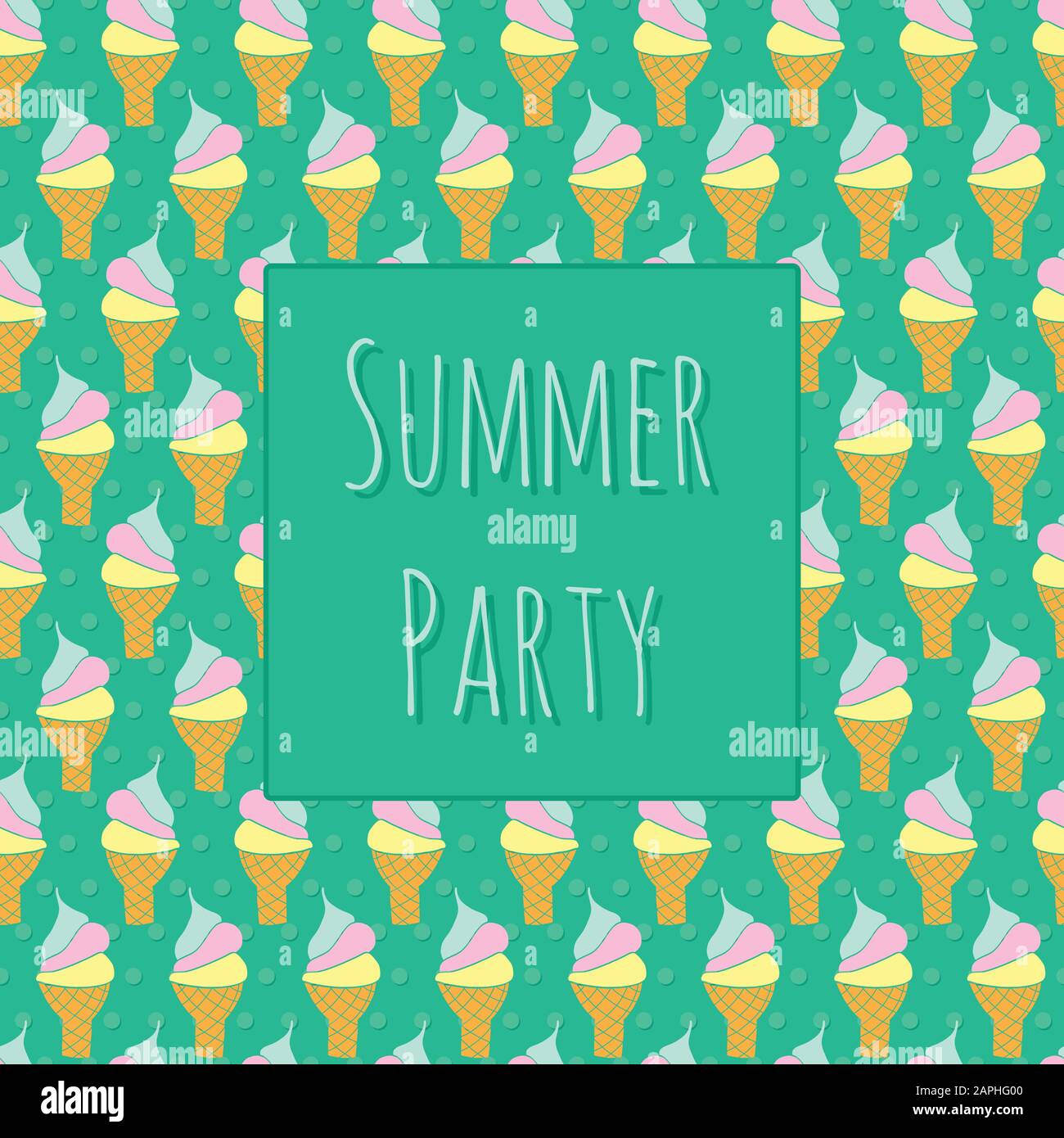 Summer party invitation template with ice cream cone and polka dot ...