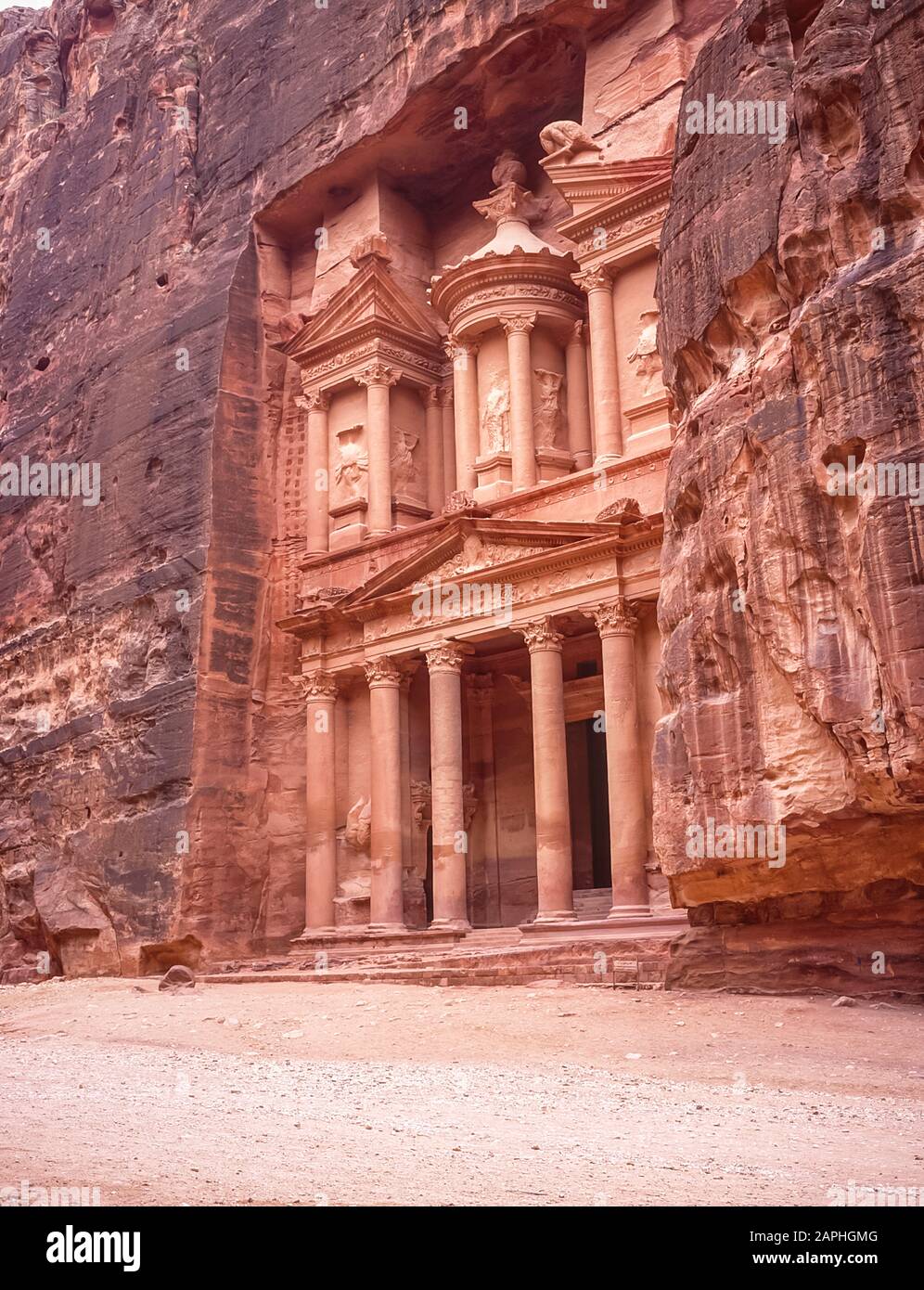Jordan. The Treasury Building, the Khazaneh at the entrance to the ...
