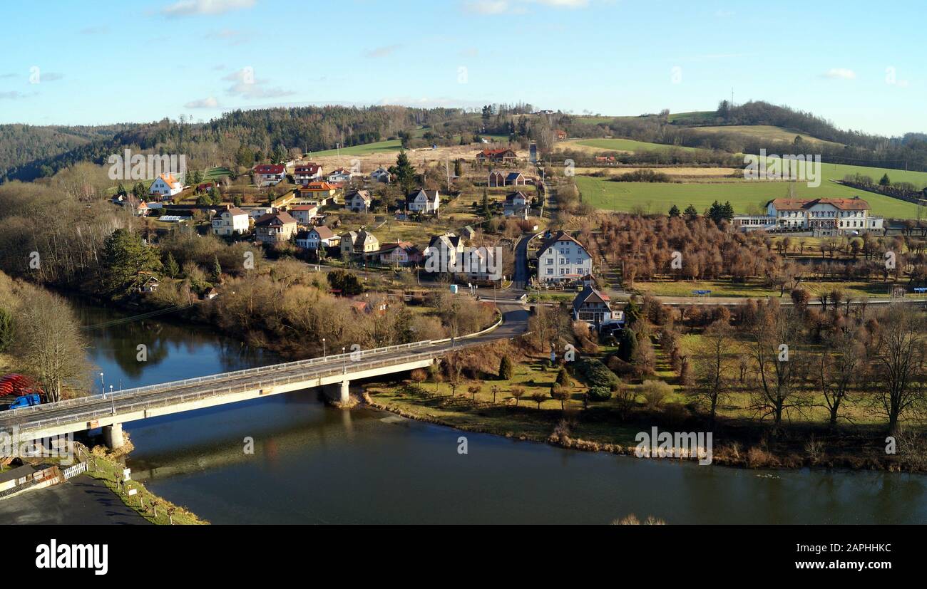 View of the bridge and Sazava River bend, Cesky Sternberk, Czech ...