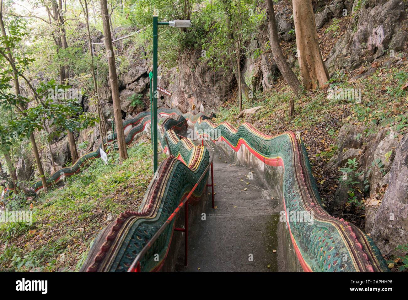 the steps on the way to the Muang On Cave and Temple near the city of ...